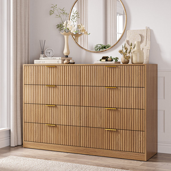 Ebern Designs Fluted Dresser For Bedroom With 8 Drawers, 55" Wide Modern Chest Of Drawers With ...